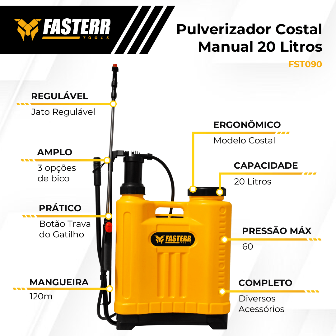 Pulverizador Costal Agrícola 20 Litros Fasterr FST090